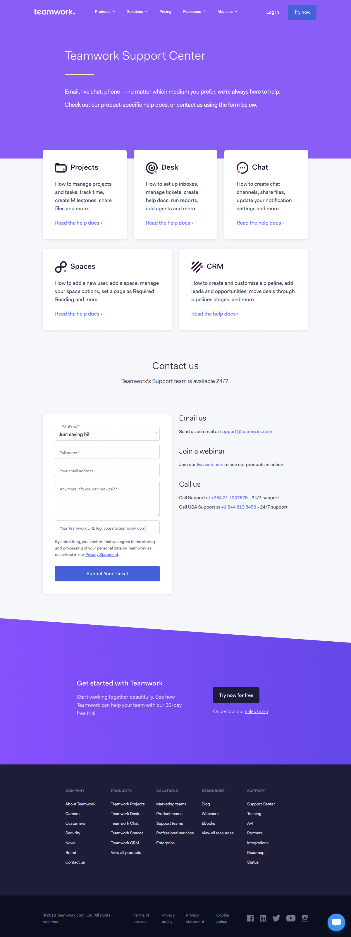 Teamwork - Support page - Find SaaS Websites inspiration