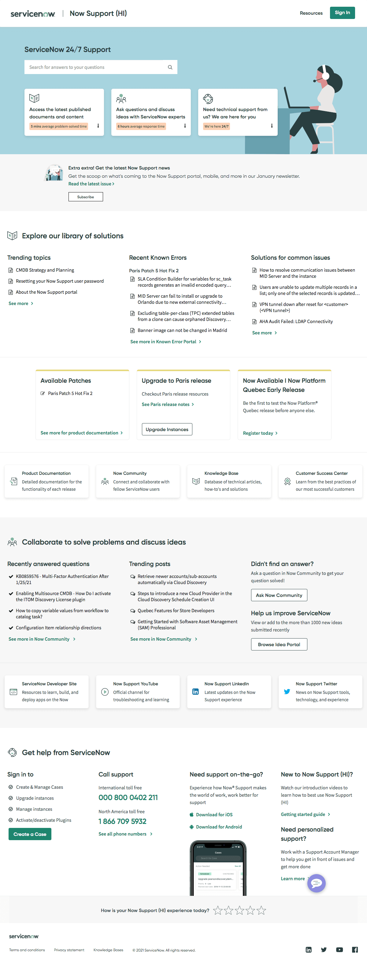ServiceNow – Support page - Find SaaS Websites inspiration